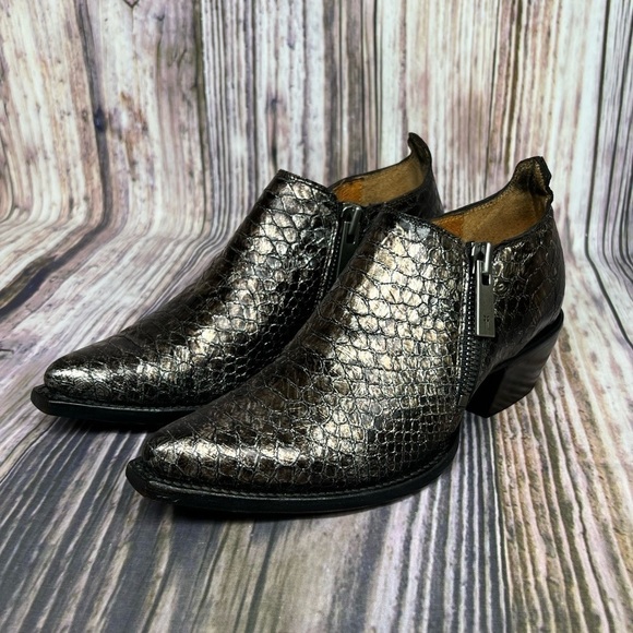 Frye | Shoes | Frye Sacha Pewter Metallic Brown Moto Western Shootie ...